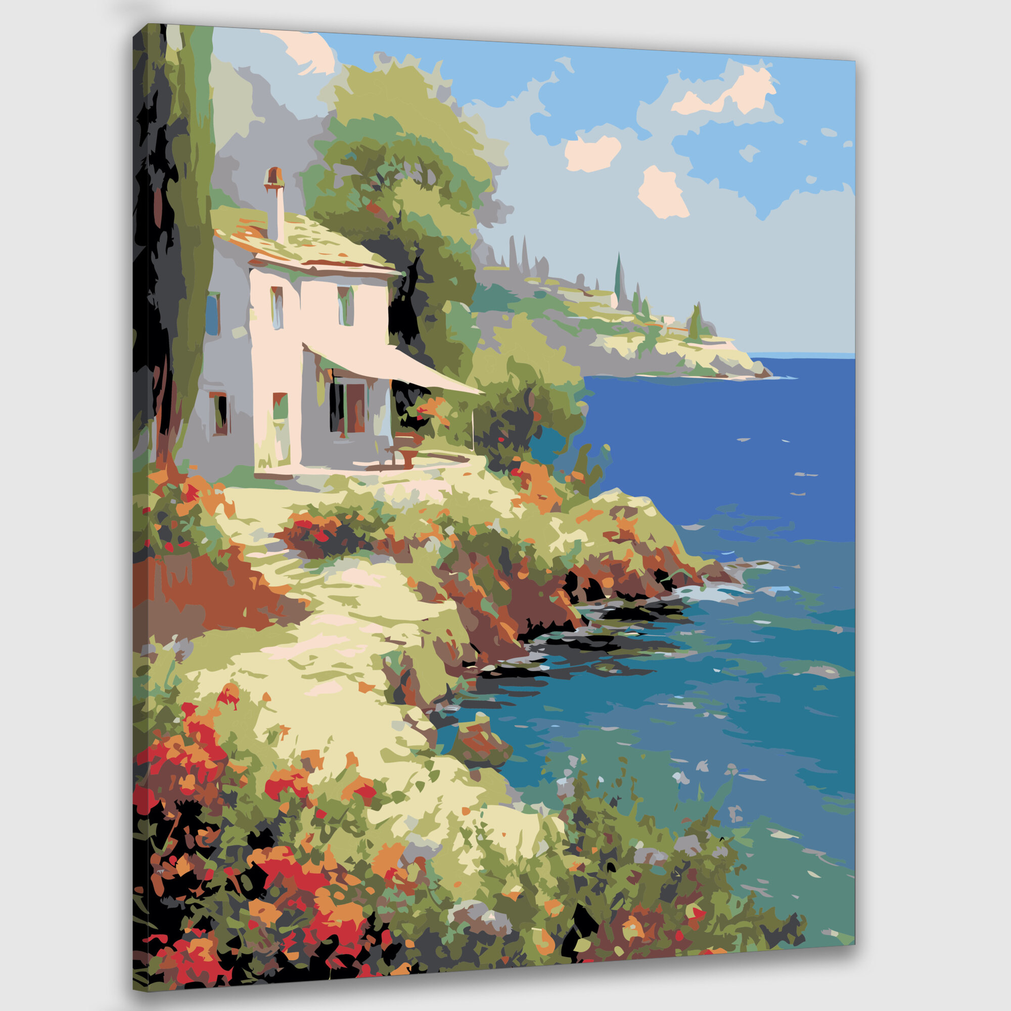 Картина по номерам 40x50 см, картина, масло, прибрежная красота, Греция, лазурные воды, песчаные берега, солнечный свет