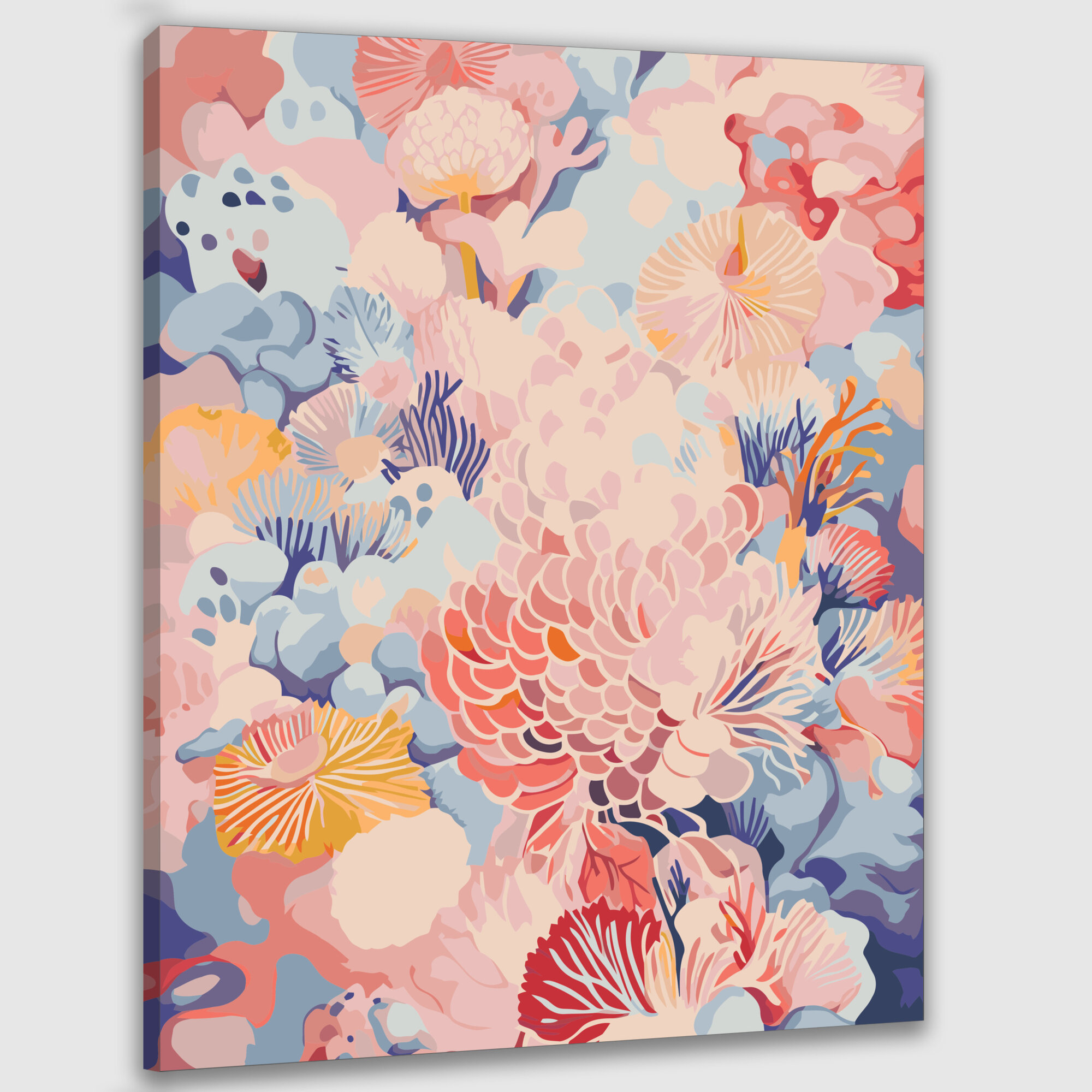 Картина по номерам 40x50 см, абстракция, рисунки, гуашь, узоры, текстуры, коралловый риф, синий, розовый, пурпурный