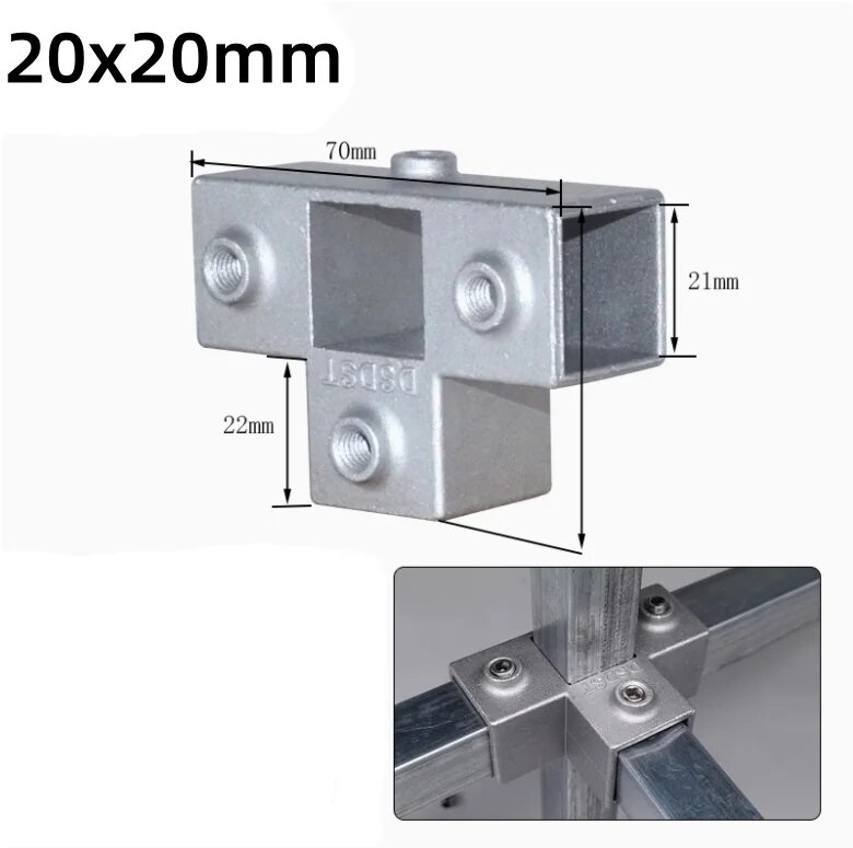 Стальной квадратный соединитель для трубы 20x20 мм 20x20mm-5T