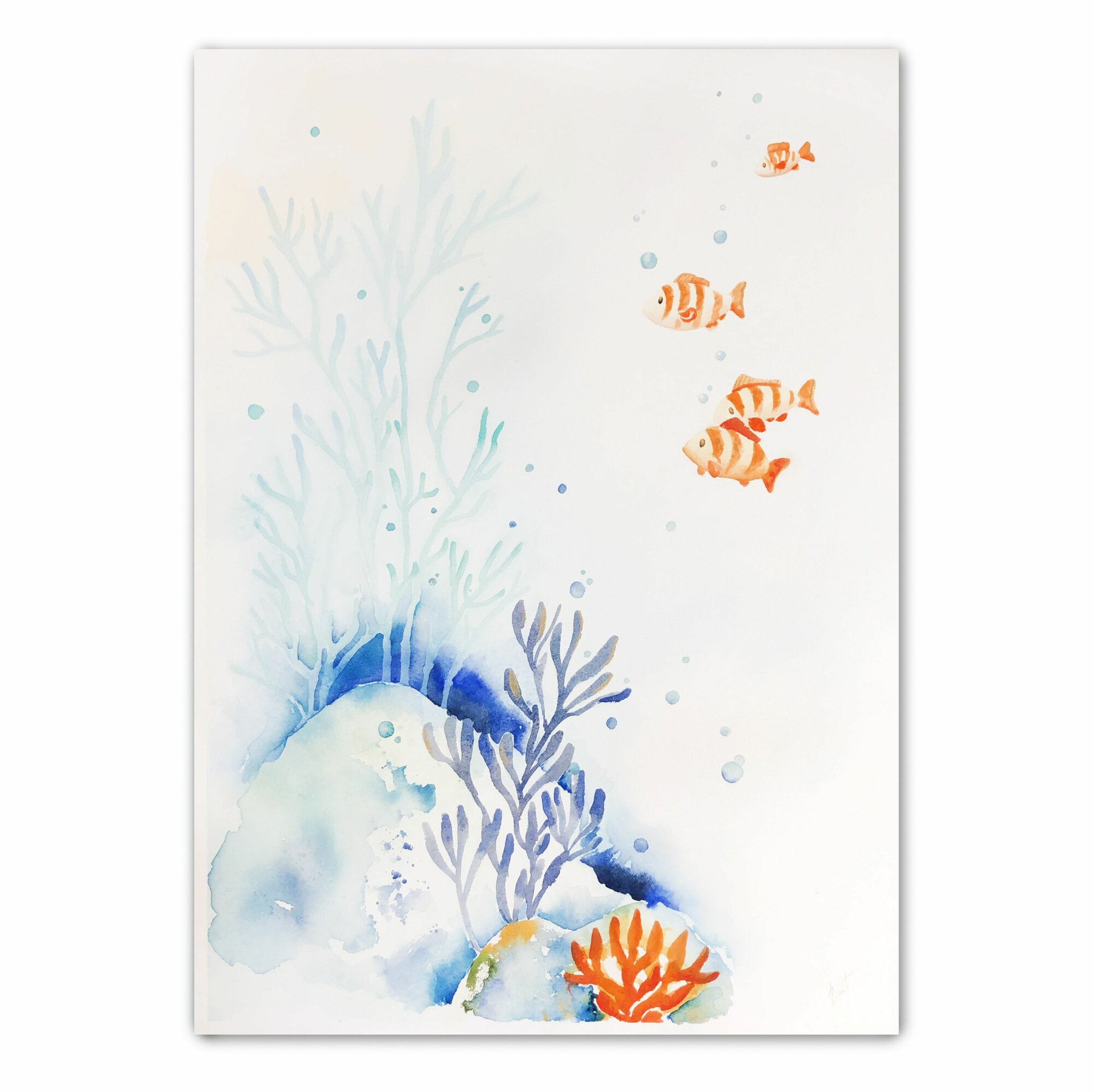 Картина "Рыбки и водоросли", акварельная живопись, 42x30 см, без рамы