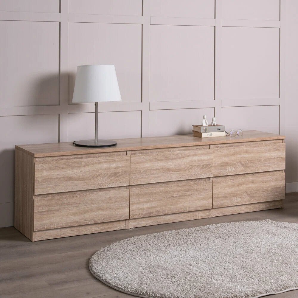 Тумба для ТВ "Кастор" 6 выдвижных ящиков, дуб сонома, 194.4 см х 39.6 см х 54.2 см