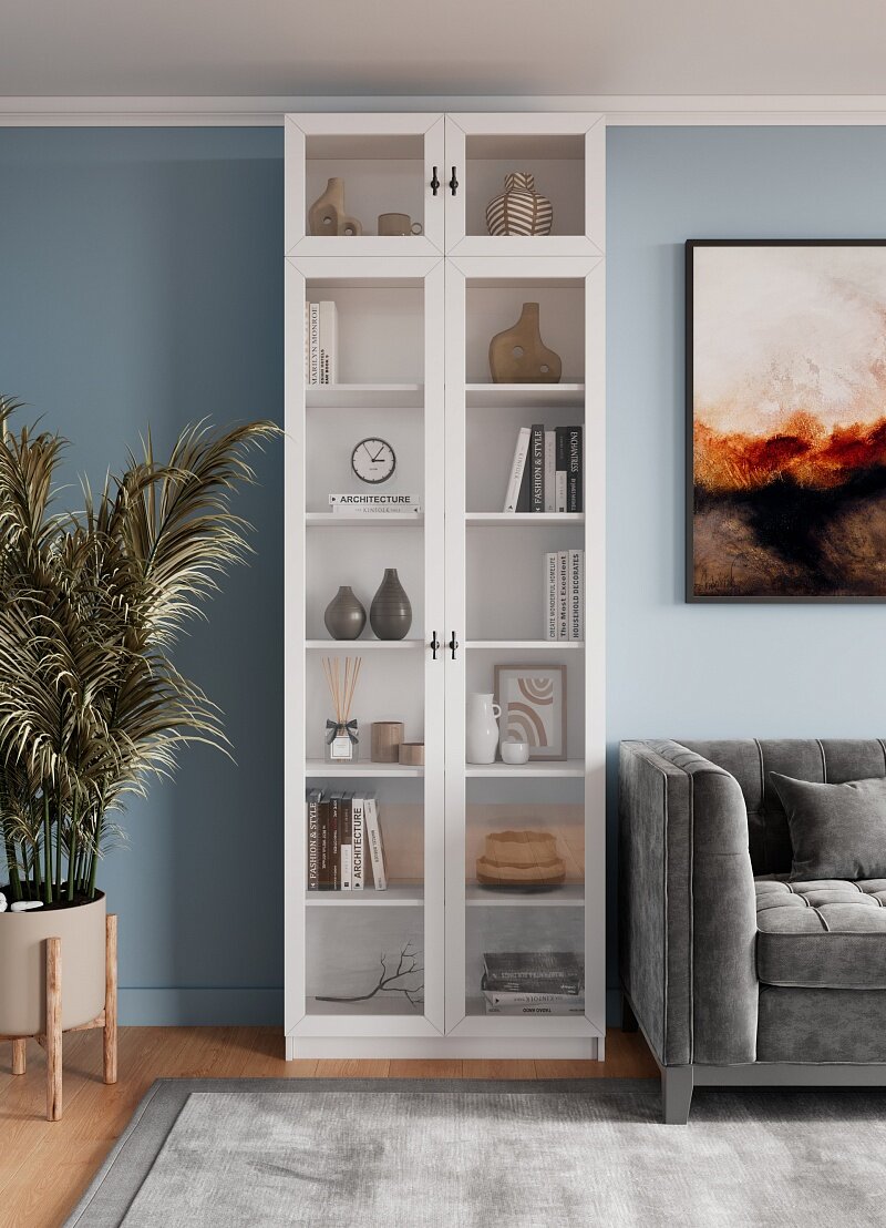 Шкаф книжный стеллаж Билли Хелена Billy по мотивам Икея Ikea с антресолью - 20 Белый / Черный 60x30x260 для книг двухдверная
