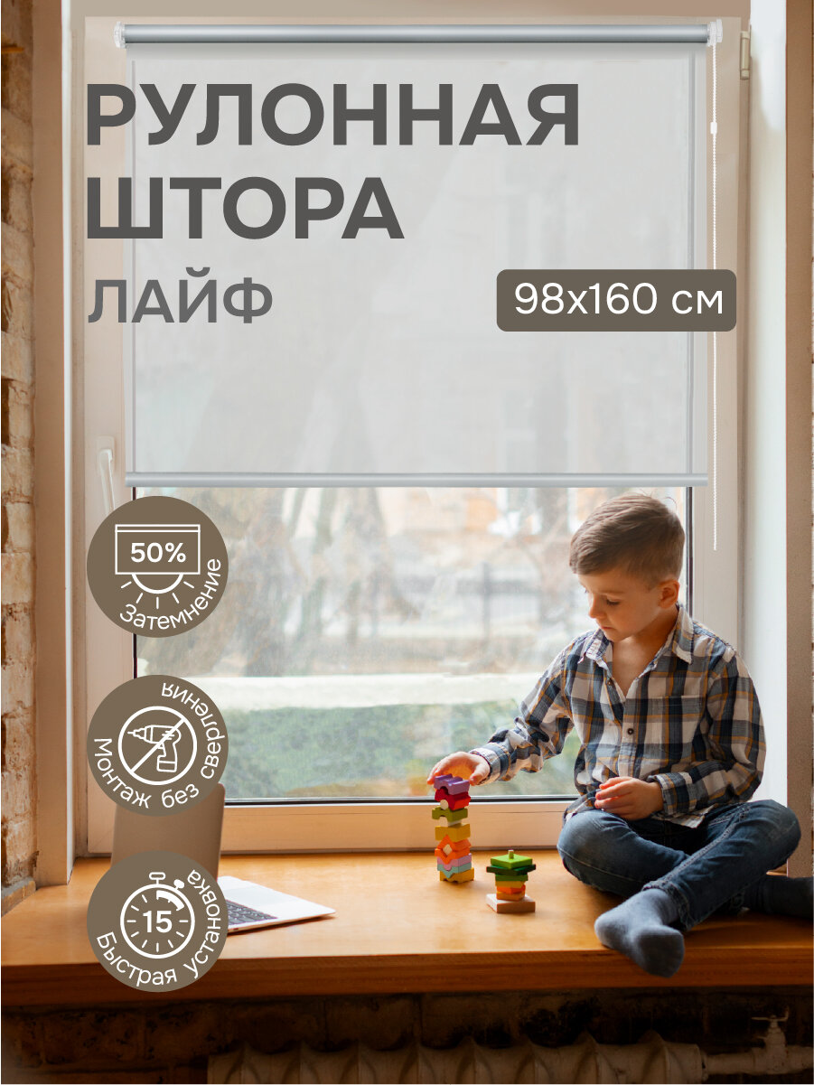 Рулонные шторы Эскар размер: 98х160 см, Лайф цвет блеск серый