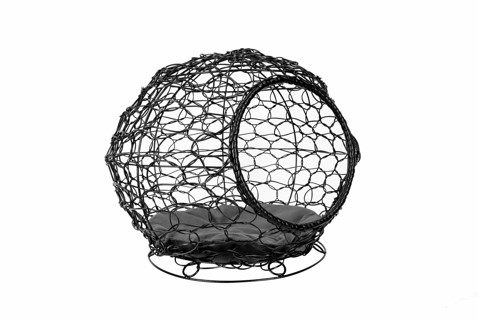 Домик для животных Кокон большой черный, серая подушка