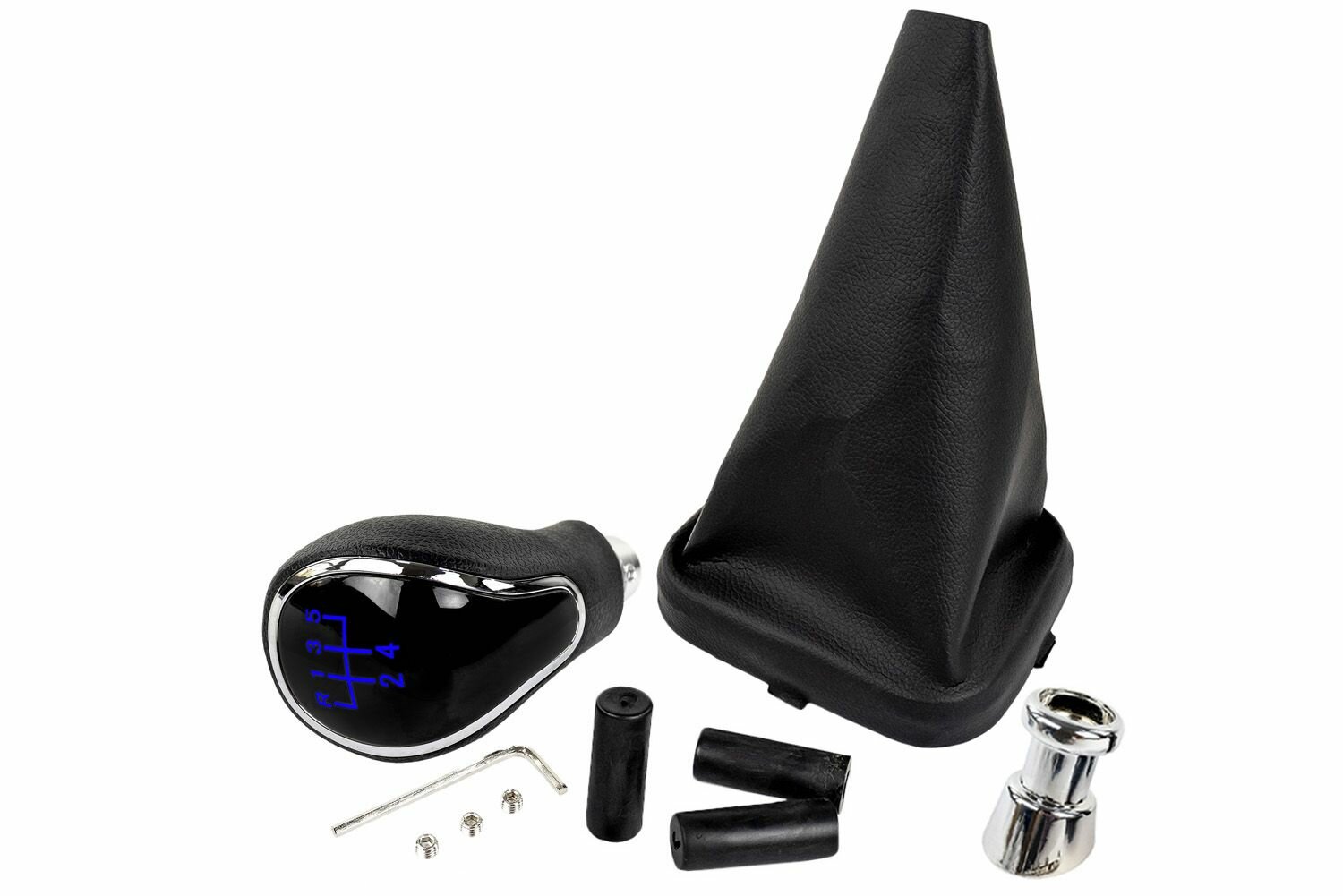 Ручка КПП хром с синей подсветкой и кожухом для ВАЗ 2113, 2114, 2115