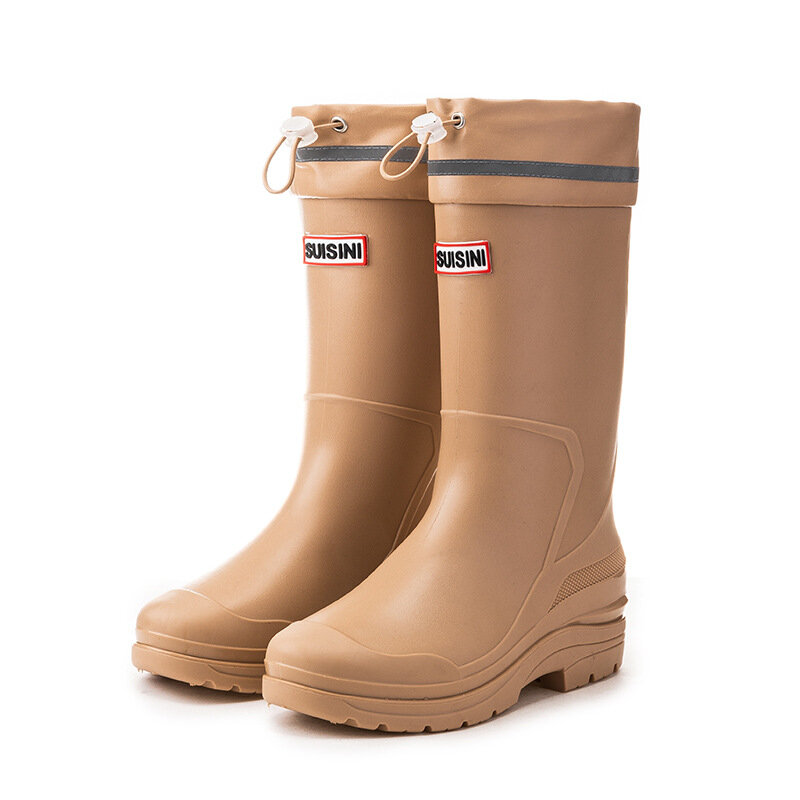 Летние полусапожки, модные, средней длины, водонепроницаемые, со шнурком, резиновые сапоги для женщин, нескользящая резиновая обувь на толстой подошве, универсальная корейская версия женской водонепроницаемой обувиEU:42