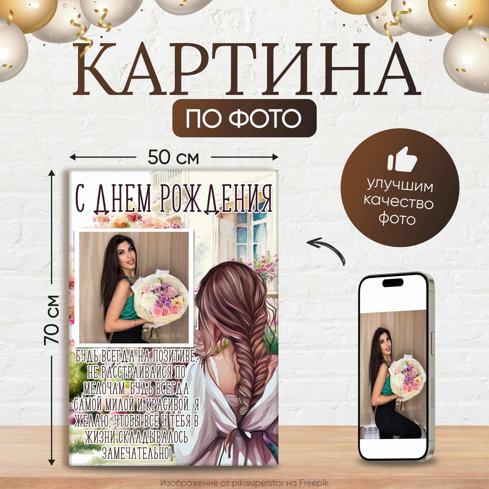 Картина по фото на холсте печать фотографий для интерьера на стену, портрет на заказ 50х70 см