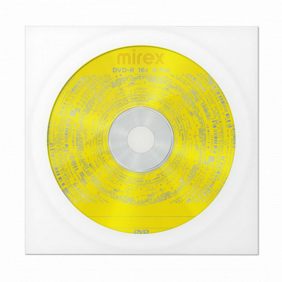 Диск DVD-R MIREX, 4,7 Гб, 16x, бумажный конверт, 1 штука, UL130003A1C, 514009