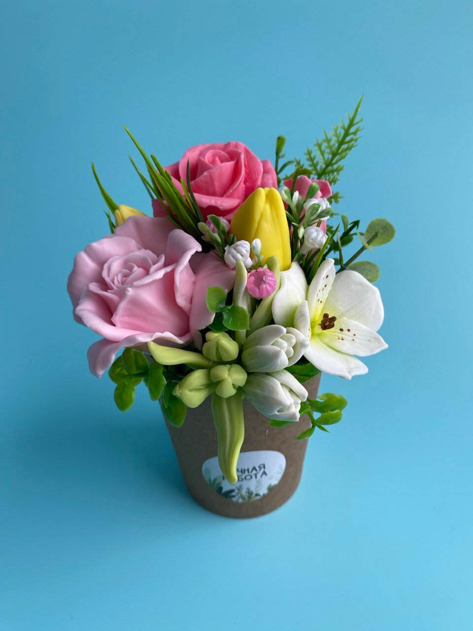 Букет из мыла ручной работы с альстромерией. Подарок девушке