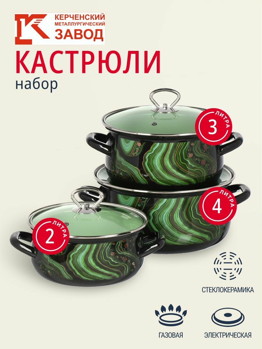 Набор кастрюль Керченский завод Талисман 1, 3 шт, эмаль, черный