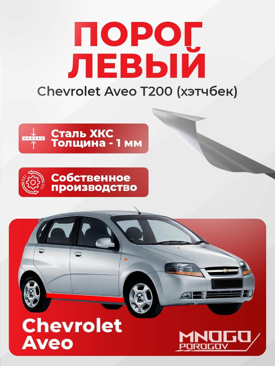 Левый порог на Chevrolet Aveo 1 (T200) 2003-2008 хетчбэк 5 дверей , холоднокатаная сталь, толщина 1 мм ( Авео Т200), левая сторона, кузовной ремонт.