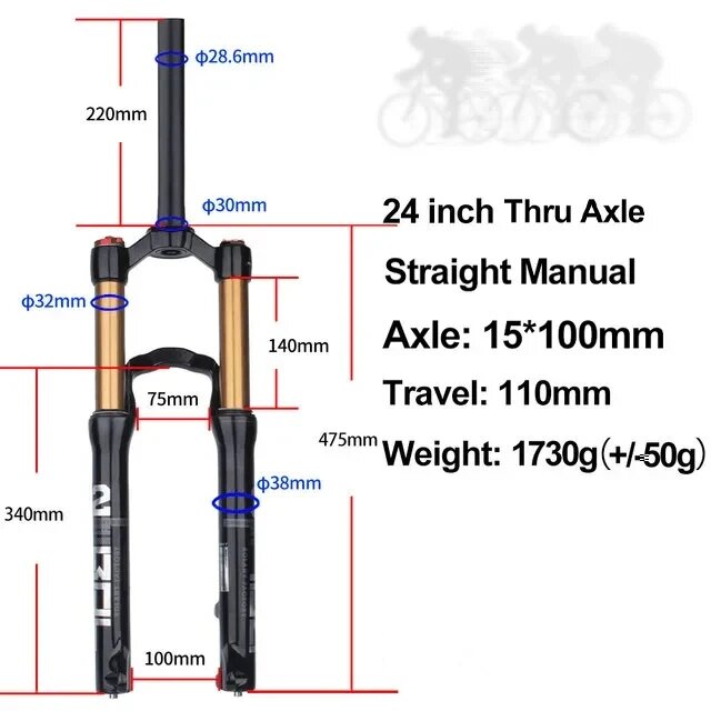BOLANY Пневматическая вилка для горного велосипеда 20/24 дюймов 24in Manual T