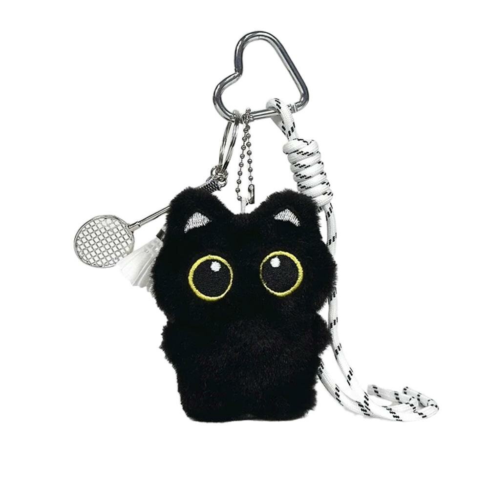 Мягкая игрушка черный котенок с пищалкой, милый подвесной брелок для рюкзака и ключей