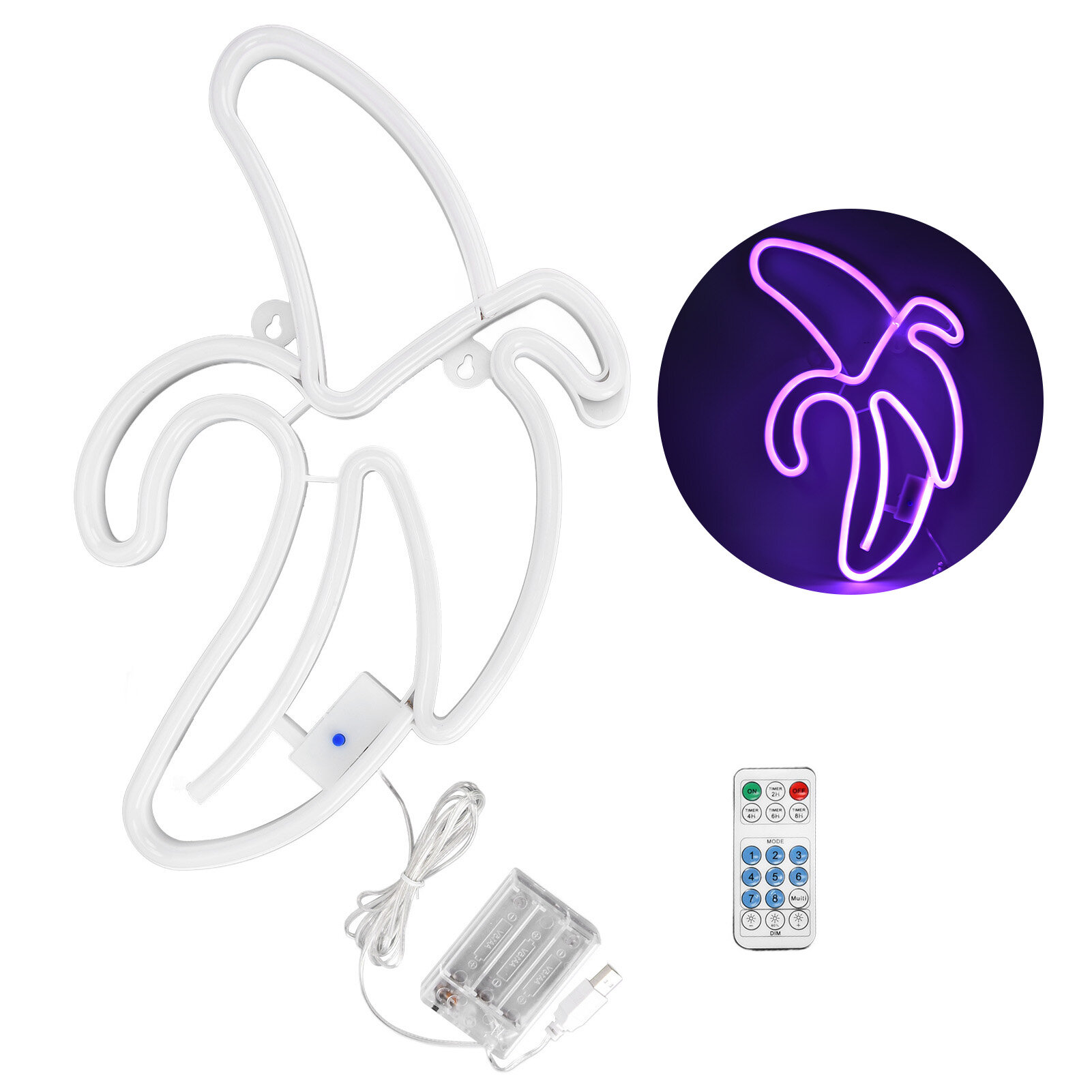 Банановая неоновая лампа LED, фиолетовая неоновая вывеска в виде банана с пультом дистанционного управления, 8 режимов, настенный декор, фиолетовая атмосферная подсветка.