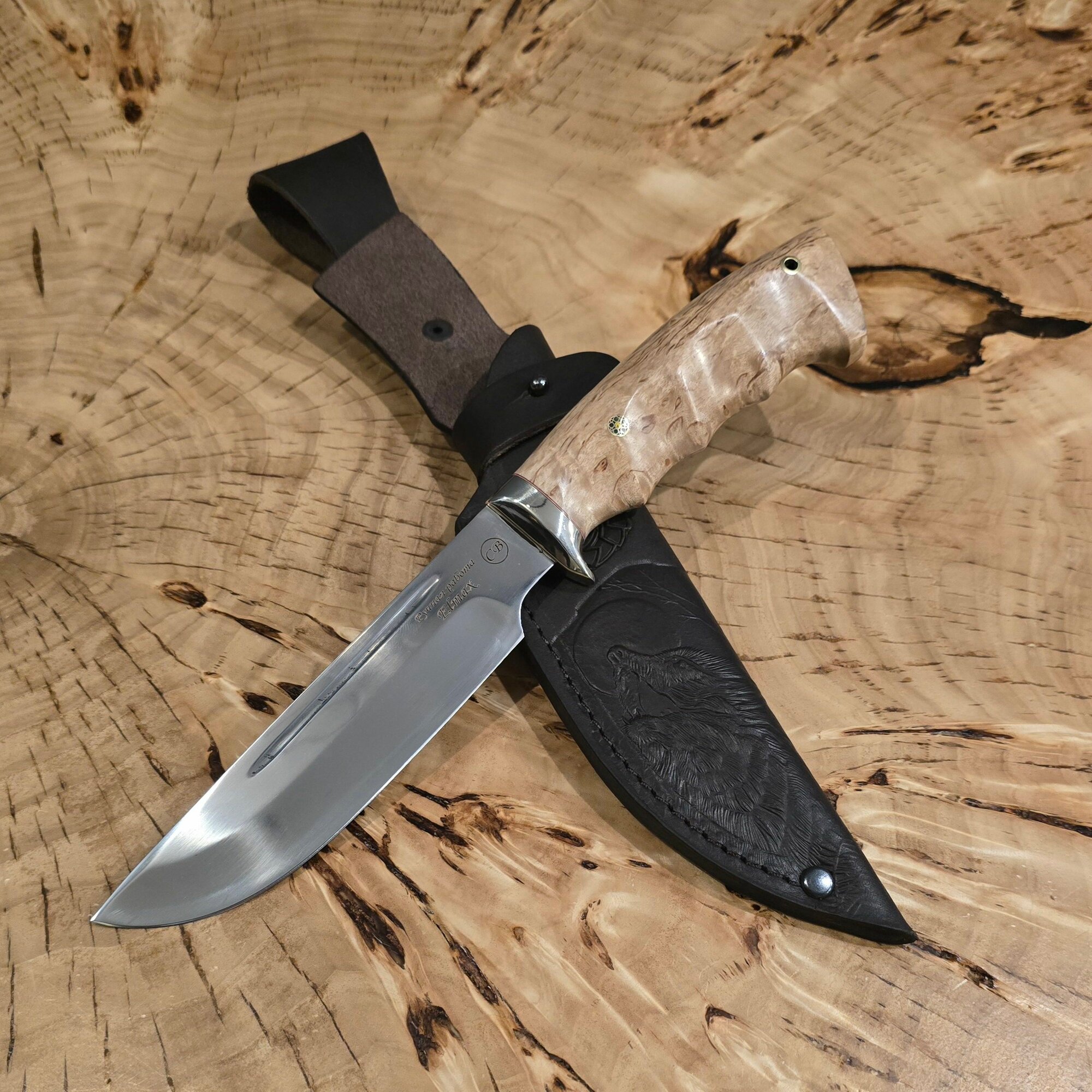 Нож Секач, сталь Elmax, рукоять стабилизированная карельская береза, СВ-Клинок