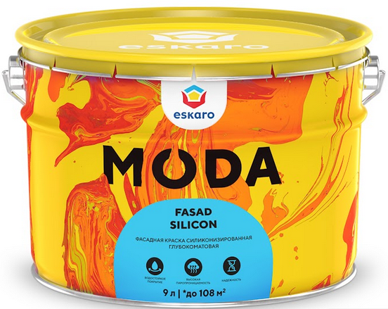 Краска ESKARO Moda Fasad Silicon фасадная силиконизированная, База TR (бесцветная) 9л