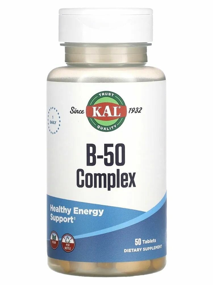 KAL, B-50 Complex, Комплекс витаминов группы В, 50 таблеток