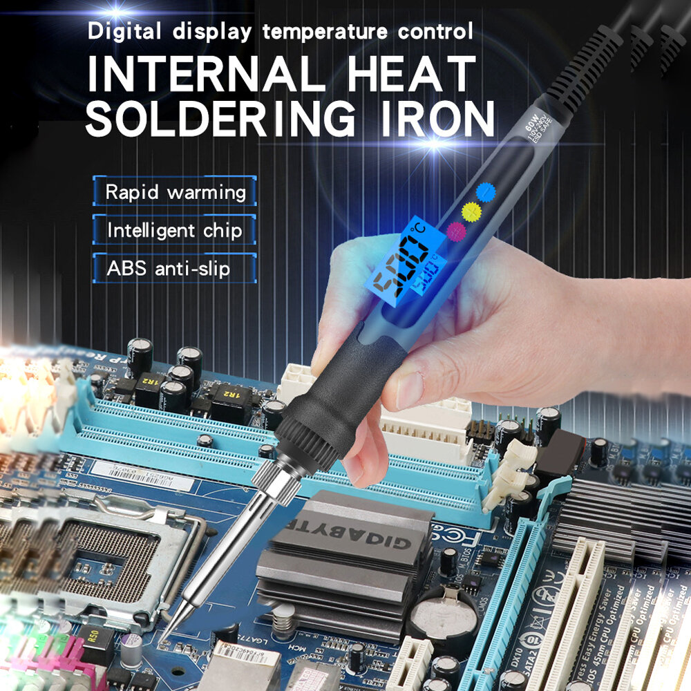 Паяльник с цифровым дисплеем, электронный паяльник, портативный паяльник с регулируемой температурой, 60 Вт, сварочный паяльник, инструменты для ремонта
