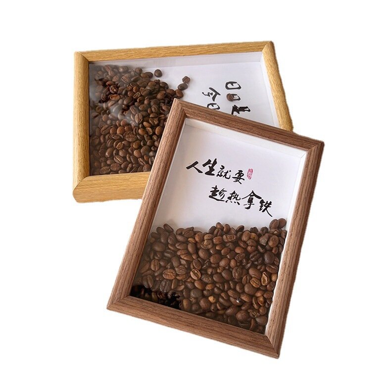 Каркас для фотографии из кофеиновых зерен, полый трехмерный, размер 8x10 дюймов (20.3x25.4 см), материал МДФ, цвет дерева/грецкий орех, комплект включает 1 каркас цвета дерева с кофеиновыми зернами, внешний каркас, заднюю панель, акриловое стекло,