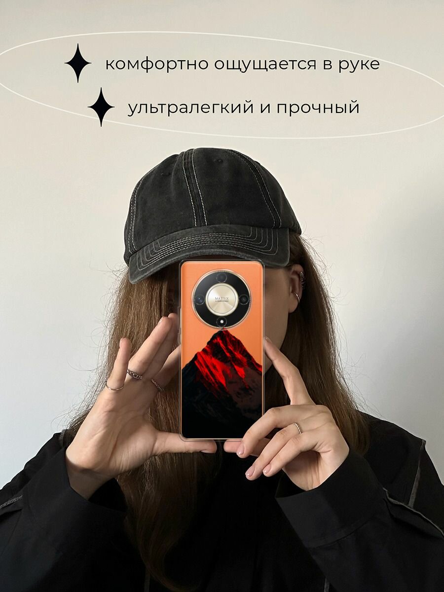 Чехол на Honor X9b / Хонор X9B с принтом Красная гора 2, прозрачный — фото 1