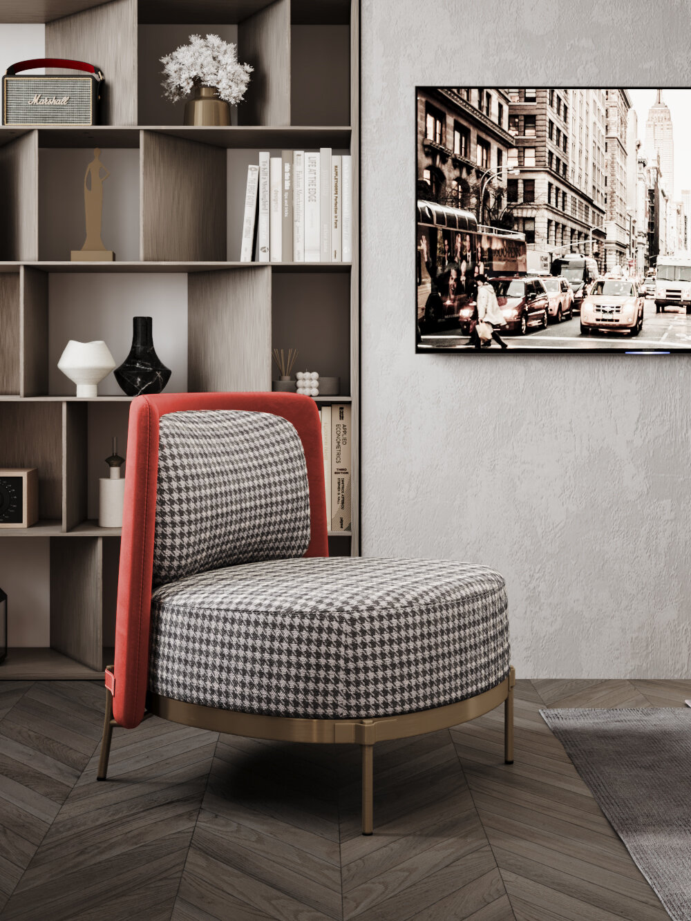 Кресло дизайнерское ROBUSTO GRANDE гусиная лапка и велюр. Размер 81х42х70х75