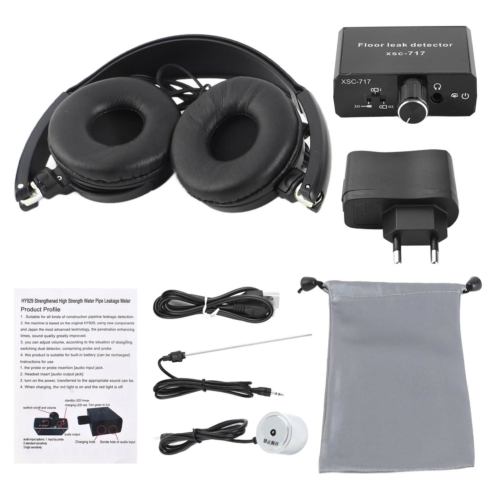 Детектор Утечек Воды: ABS-Пластик И Металл, Усиление Звука 20000x Для Точного Обнаружения Течеискатель Труб - Беспроводной 500 мАч Аккумулятор, Два Зонда, Сумка Для Хранения Локатор Утечек Воды For Сантехники, Домашние Мастера, Строительные Площадки
