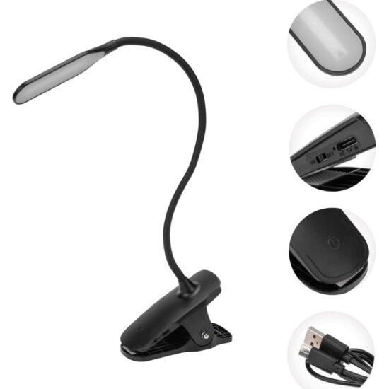 Светильник настольный Rexant Click 4Вт, LED, 4000К, диммируемый 3 ступени, заряжаемый, на прищепке, черный (609-033)