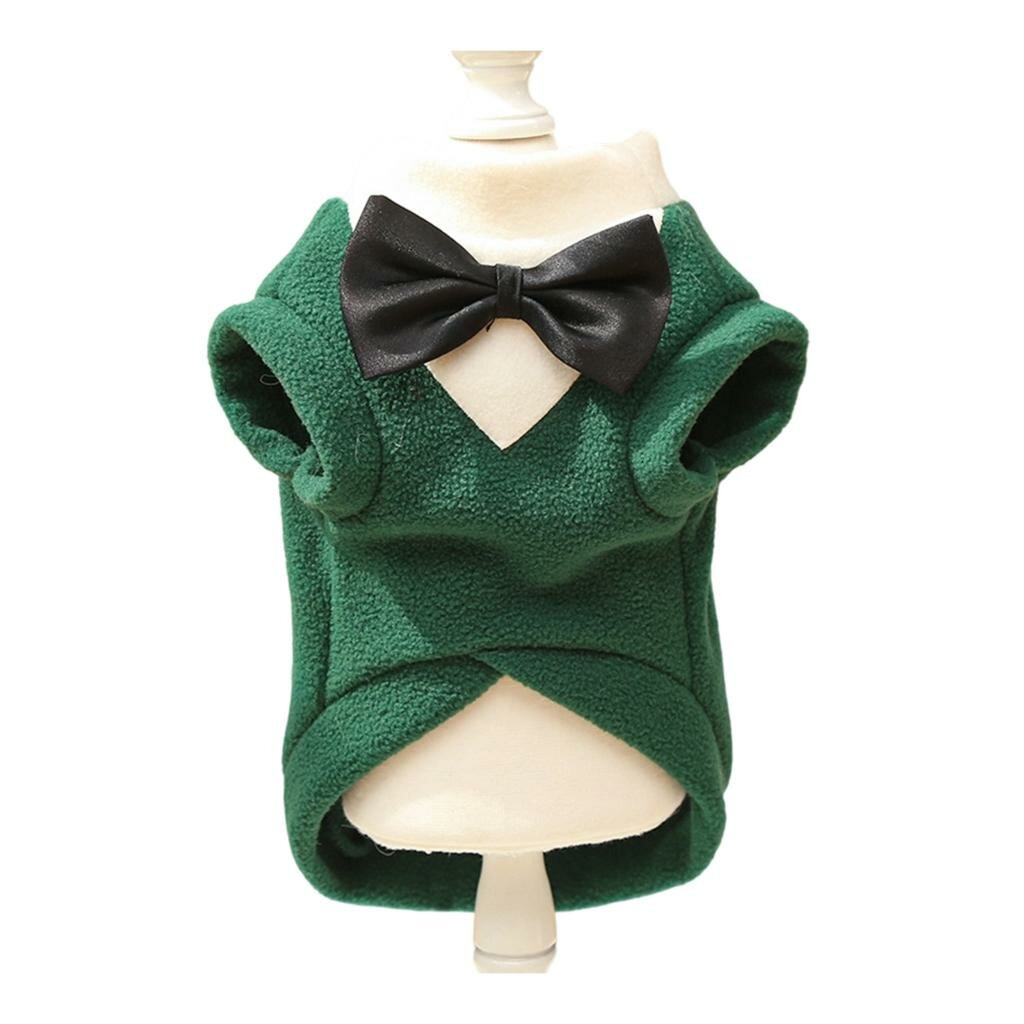 Платье-костюм для домашних животных-XS-Зеленый жилет, черный галстук-бабочка