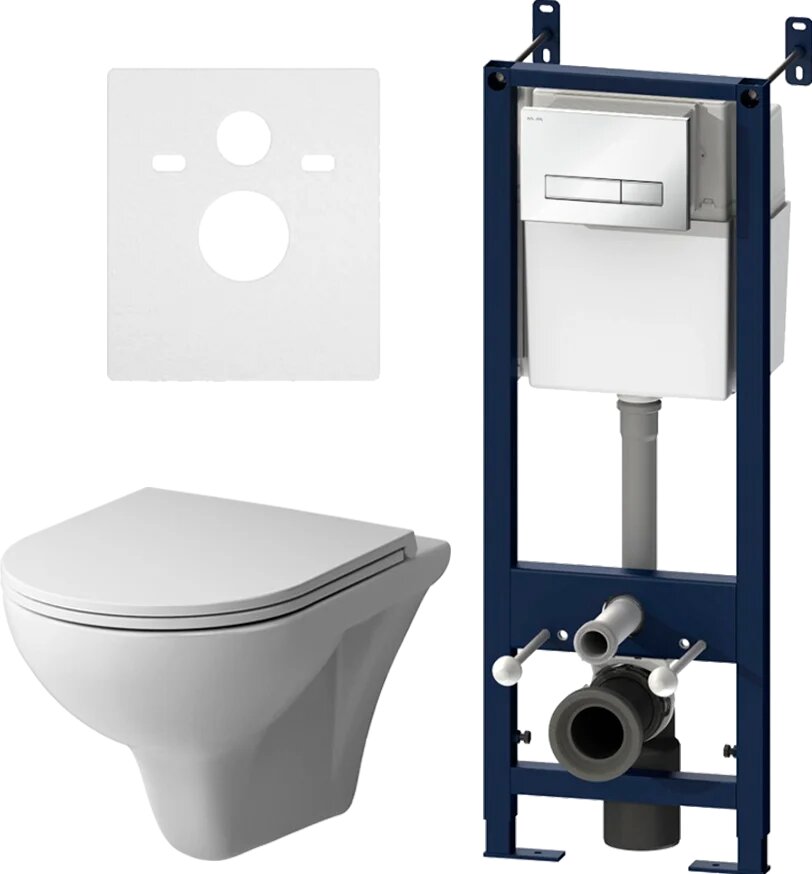 Комплект 2 в 1 Унитаз подвесной AM.PM Gem C901700SC безободковый / Инсталляция с кнопкой Start I012703.0201 цвет глянцевый белый