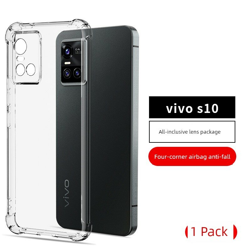 Чехол для Vivo S10 с полным покрытием камеры, 4-угольными амортизаторами, ударопрочным прозрачным ультратонким