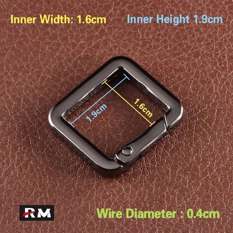 Плоский карабин для сумки, Квадратная пружинная пряжка для лямок сумки, Наложение швов не требуется, открывается нажатием, Внутренний диаметр 1,6 см, черный, 2 шт