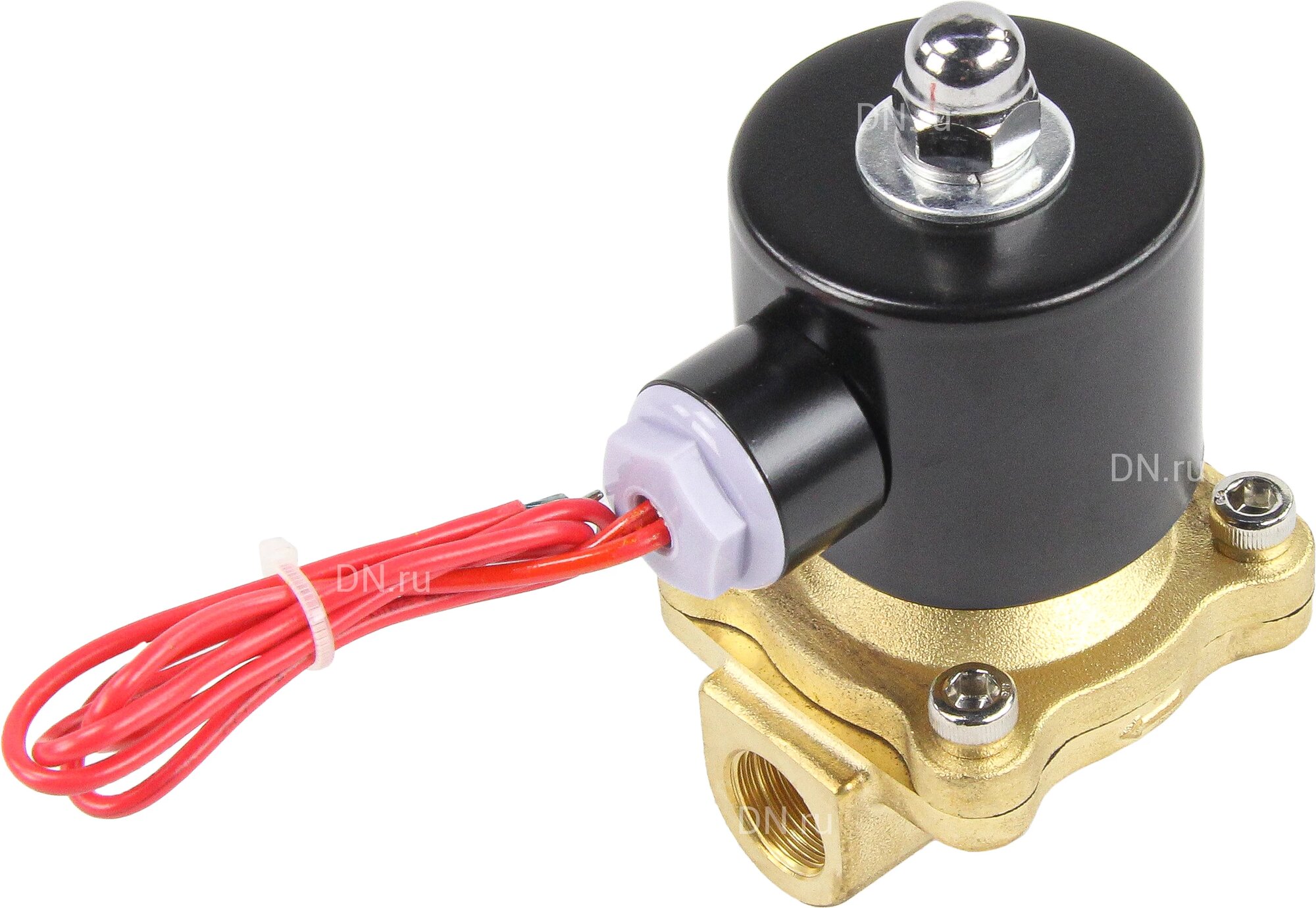 Клапан электромагнитный соленоидный двухходовой DN.ru VS2W-100E-NC Ду10 Ру10 проходное сечение 16, корпус латунь, прямого действия, присоединение внутренняя резьба 3/8, нормально-закрытый (НЗ), уплотнение EPDM, катушка 24В