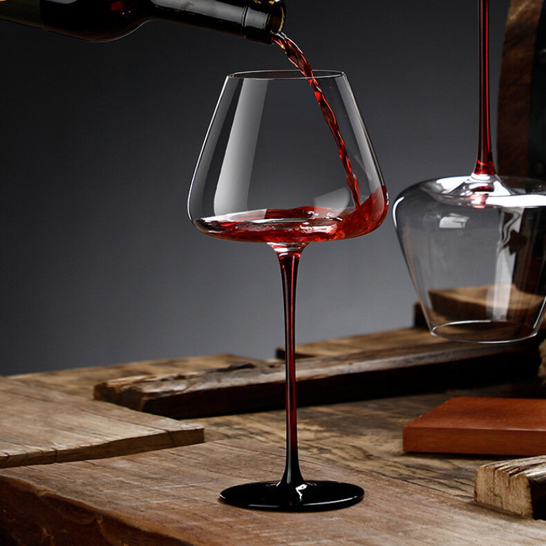 Бокал для красного вина в стиле Black Tie, ручной работы, с красной ножкой и черным основанием, европейский стиль,