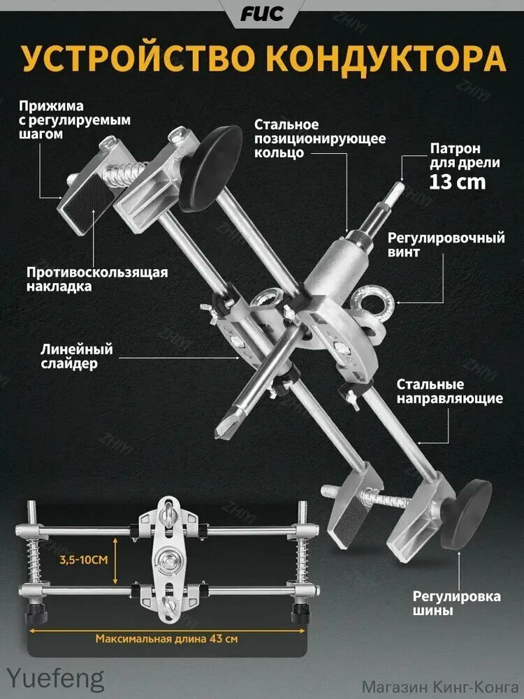 Шаблон (кондуктор) для нарезания резьбы по замку включает в себя 5 фрез для ручек дверных замков