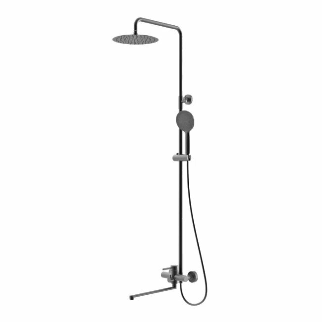 Душевая стойка ProHanss P31 P31.24.09 со смесителем, черная, серая, матовая, душевая система с тропическим душем, с изливом, с лейкой, нержавеющая сталь