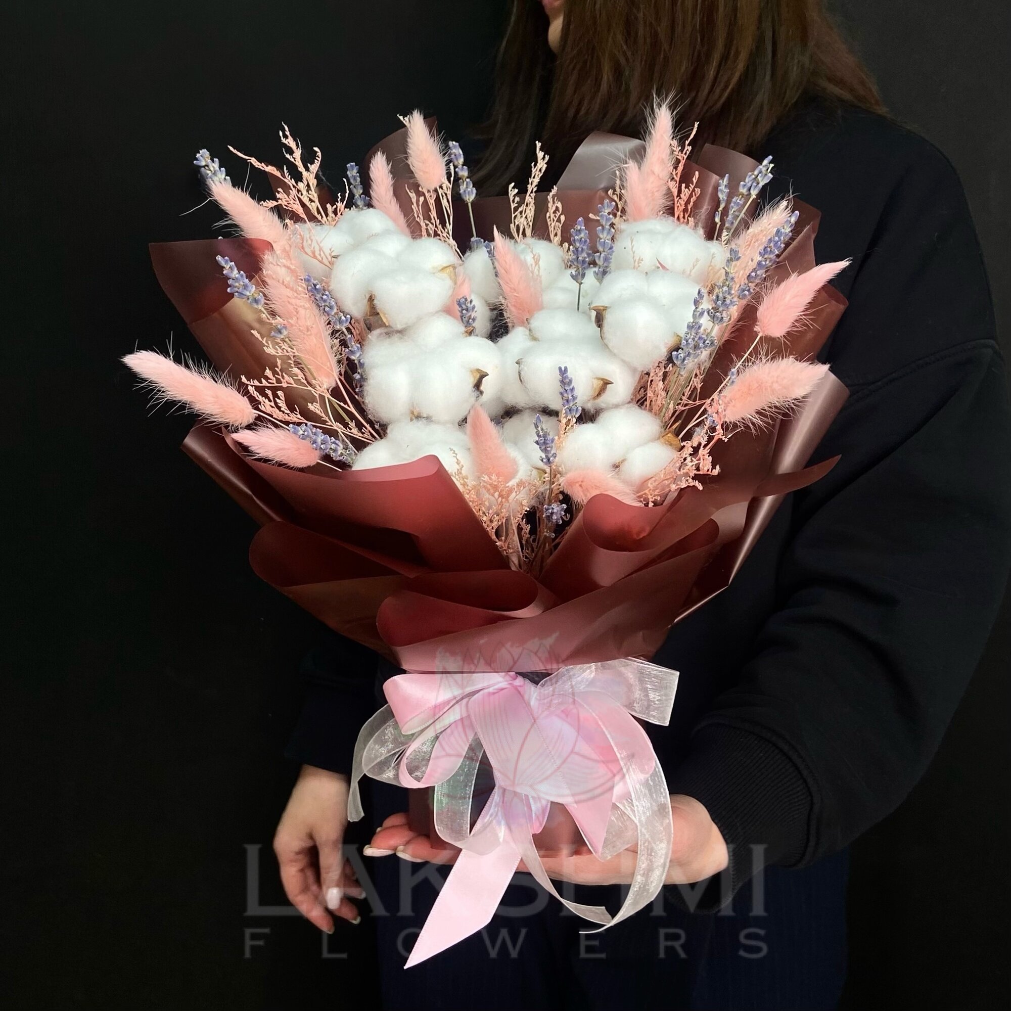 Композиция из сухоцветов / Сборный букет из сухоцветов / Букет из стабилизированных цветов / Хлопок, лаванда, лагурус