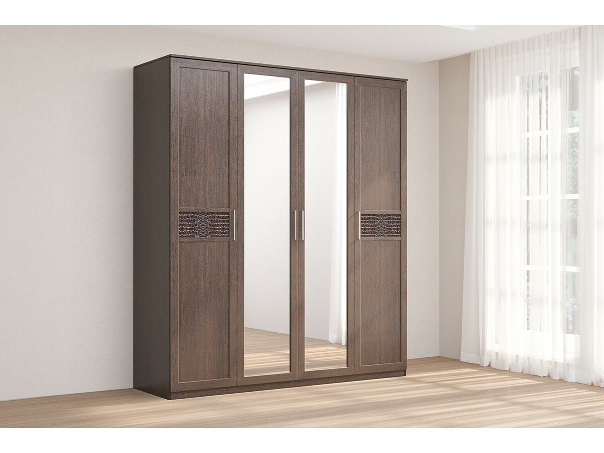 Шкаф 4-х створчатый распашной с зеркалом, в стиле Арт-Деко, Венге