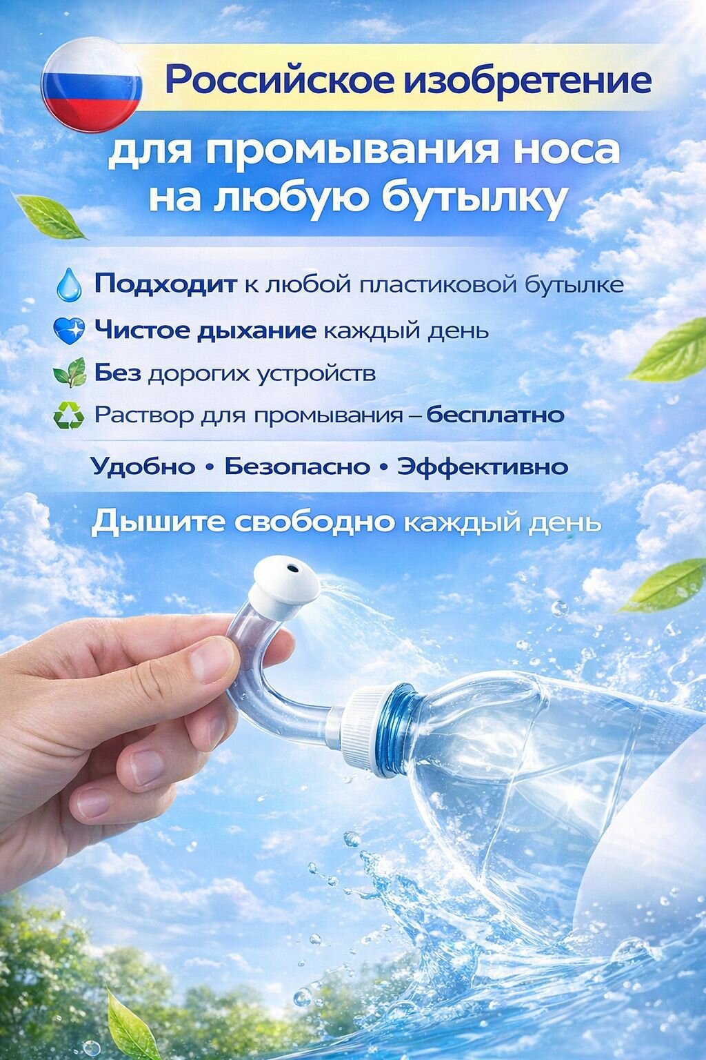 Российское Изобретение для бесплатного приготовления раствора + устройство для промывания носа для взрослых. Ирригатор для промывания носа взрослый. Назальный душ аналог Долфин но без риска реинфекции