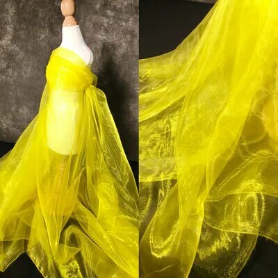 Синий градиент лазерная органза ткань для платья Светло-желтый, bright yellow
