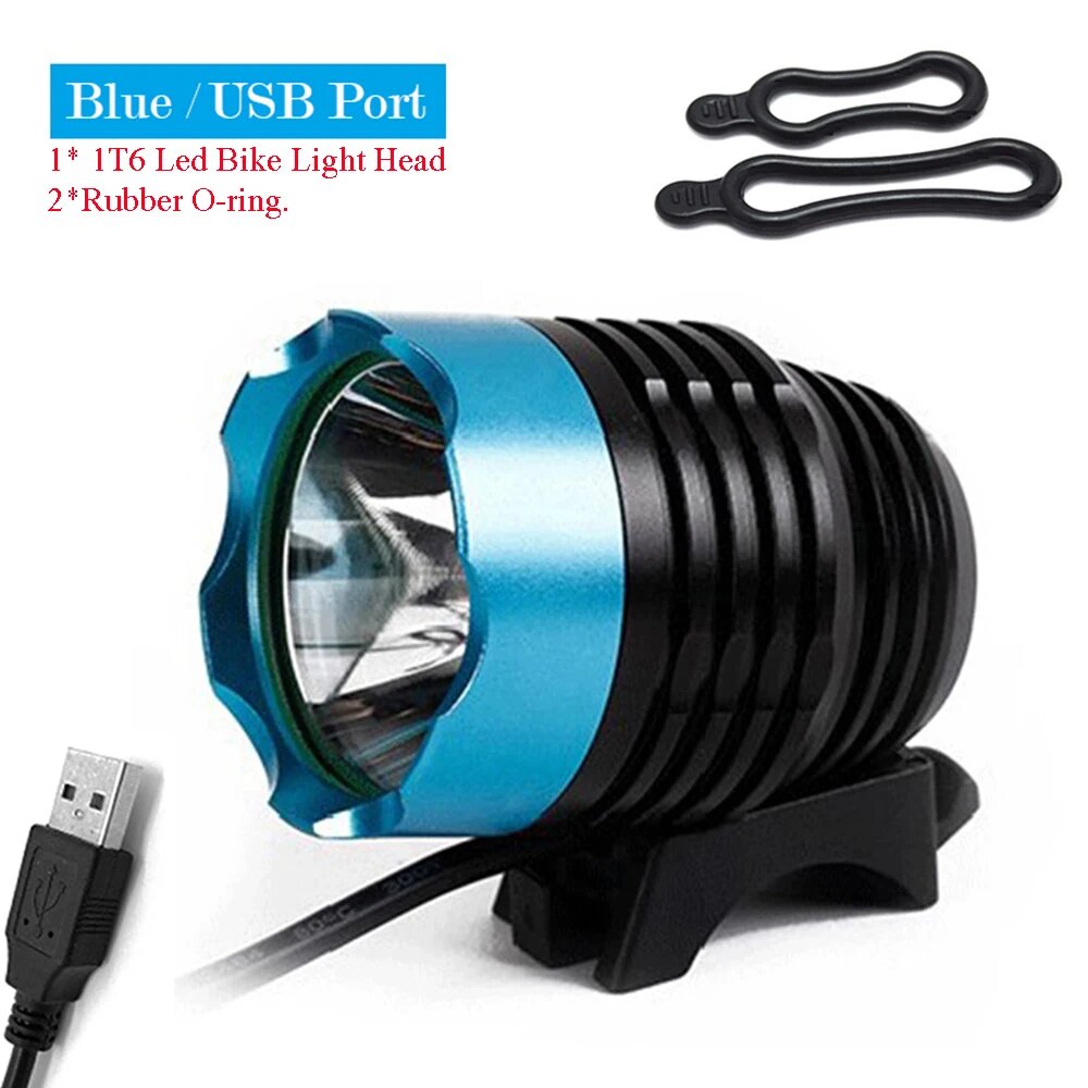 Велофонарь LED T6 синий с USB зарядкой