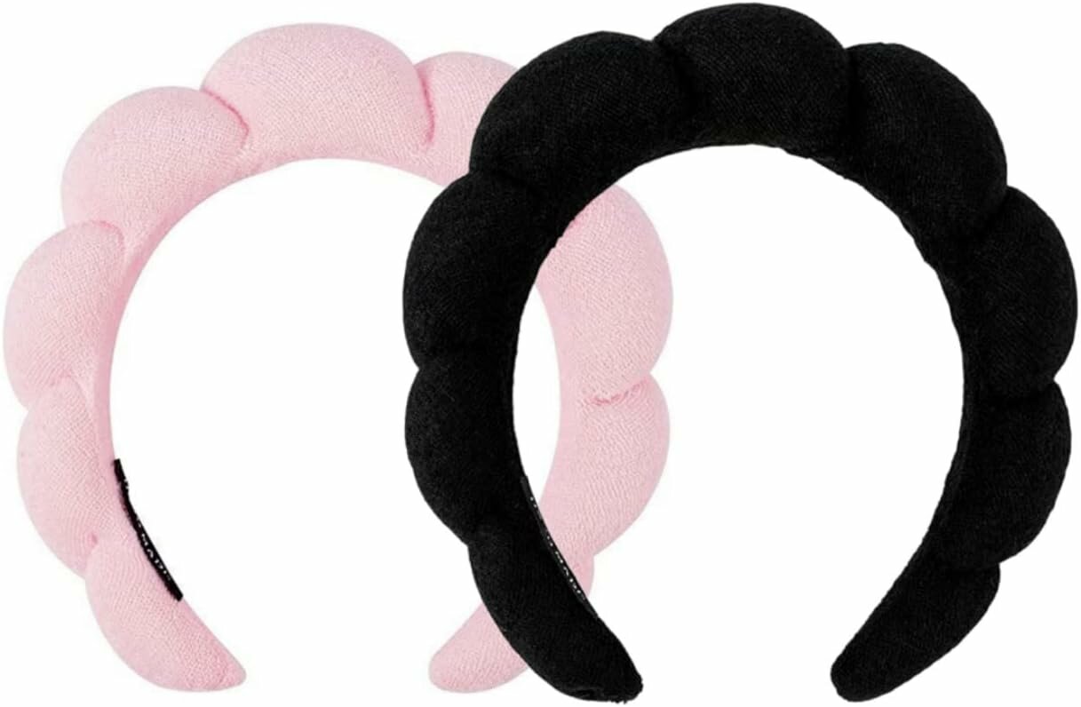 Набор из повязки на голову, браслета и резинки для волос/браслета для спа-процедур, для умывания и ухода за кожей лица, изготовлен из мягкой махровой ткани, пушистой губки, подходит для нанесения макияжа и принятия ванны, розовый.