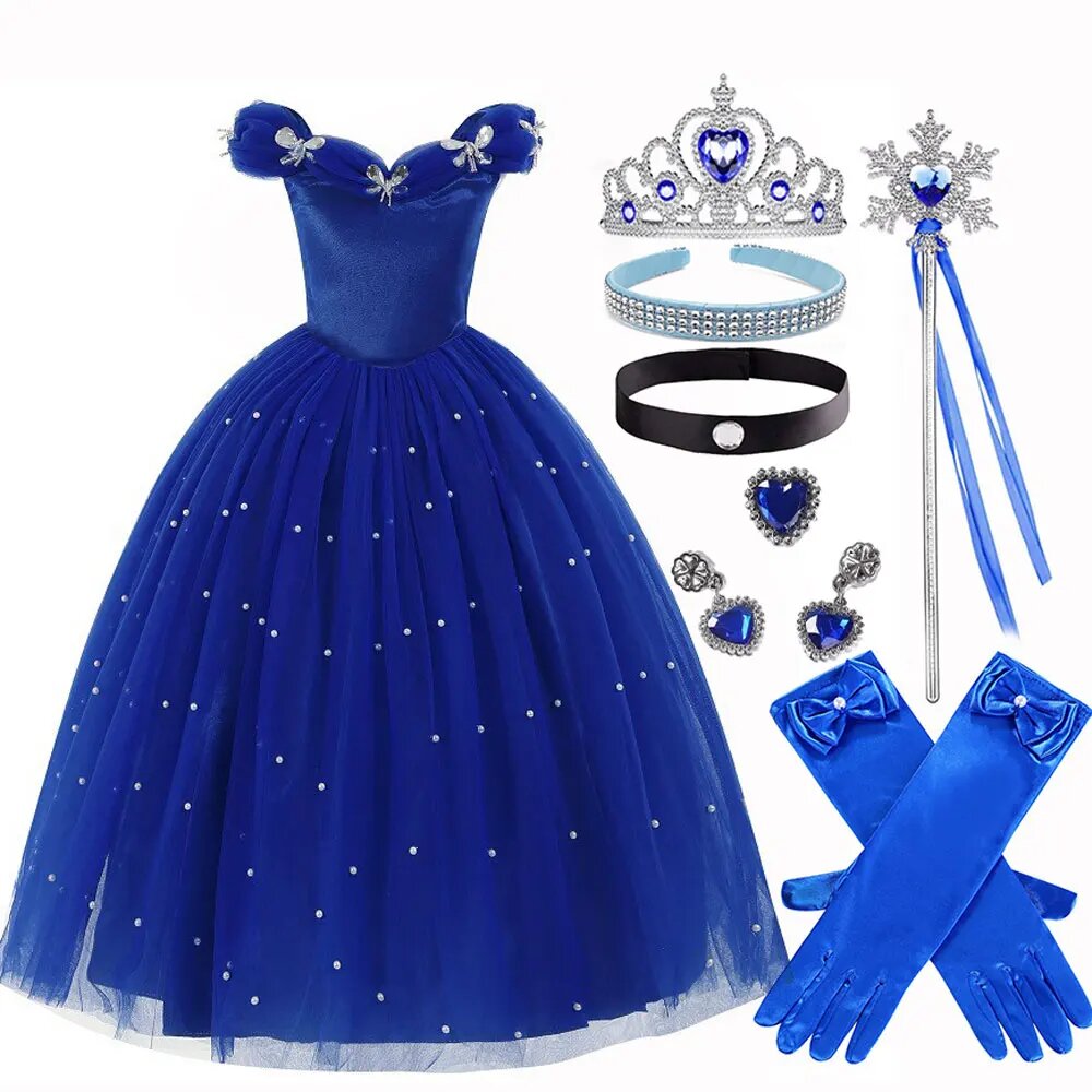 Рождественское платье Золушки Disney для девочки из 5-6T(tag 130), Синий, Cinderella Suit 08