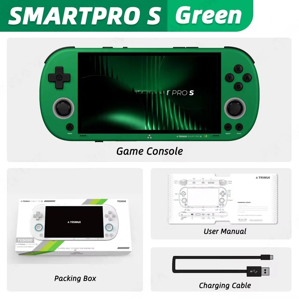 TRIMUI Smart Pro S портативная игровая консоль No Card(0 Games), Зеленый, Green