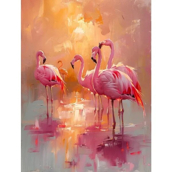 Розовые фламинго, абстрактная картина 50x70см
