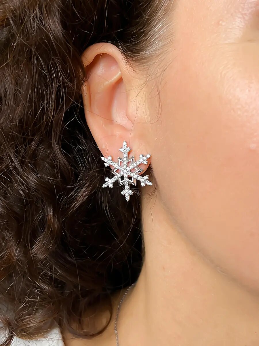 Серьги пусеты, серебро, 925 проба, родирование, фианит