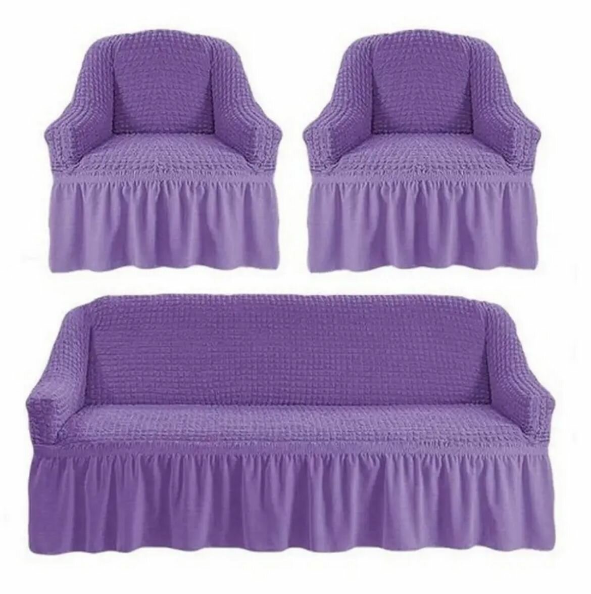 Универсальный чехол для мебели на диван и 2 кресла с оборкой