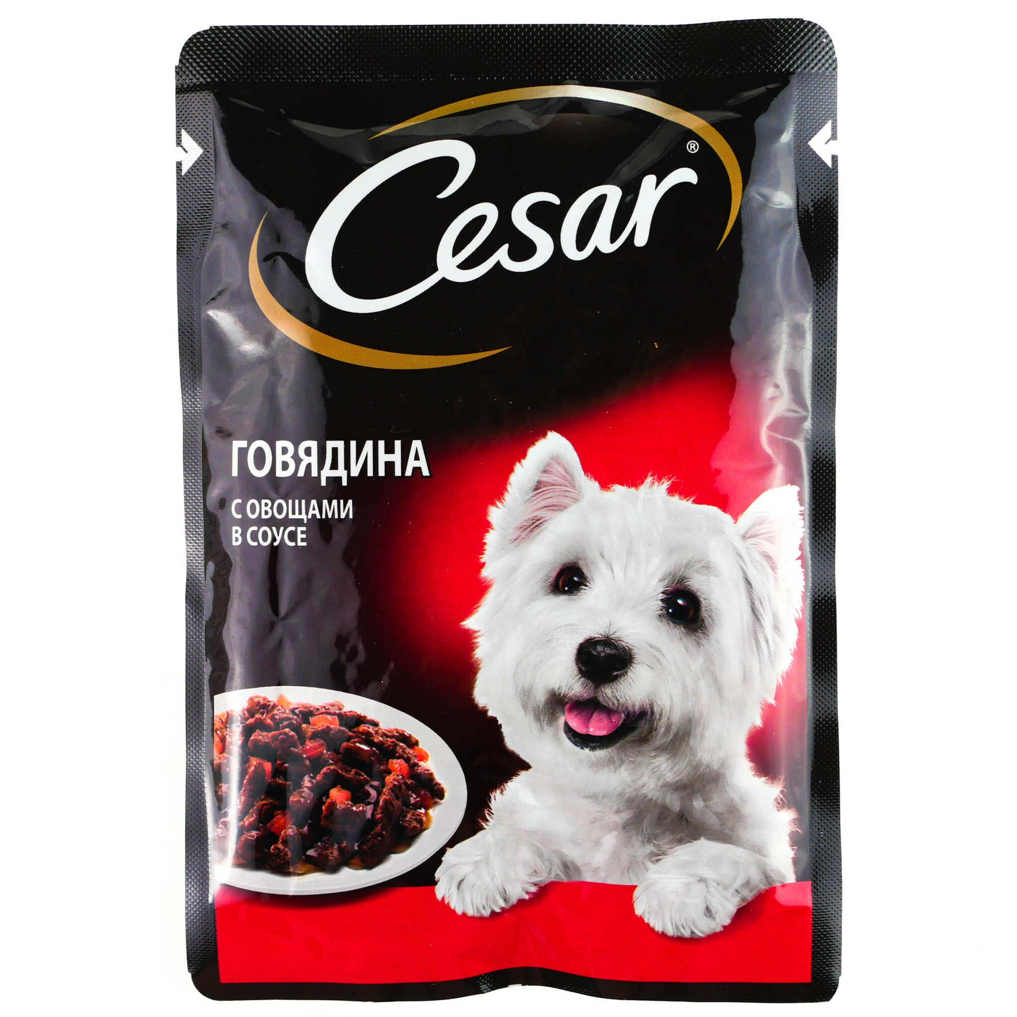 Влажный корм Cesar для собак, говядина с овощами, пауч, 85 г (28 шт)