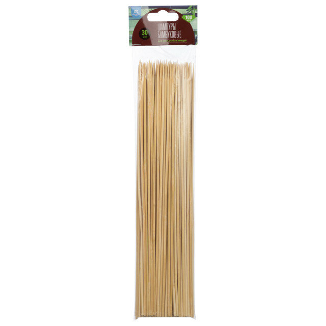 ECOS набор шампуров 100 шт 30 см бамбук для гриля барбекю и пикников на природе