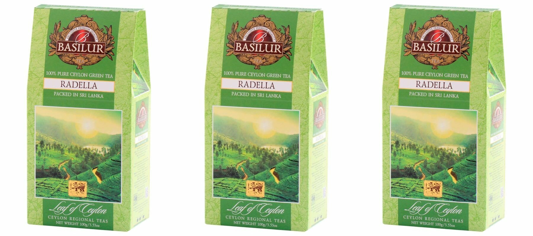 Basilur Чай зеленый листовой , лист цейлона раделла,100 г, 3 уп.