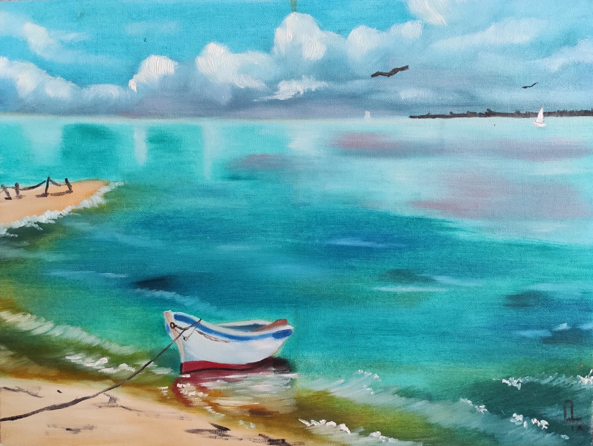 Картина маслом на холсте "Лазурный берег" 30*40, Ручная работа, без рамы